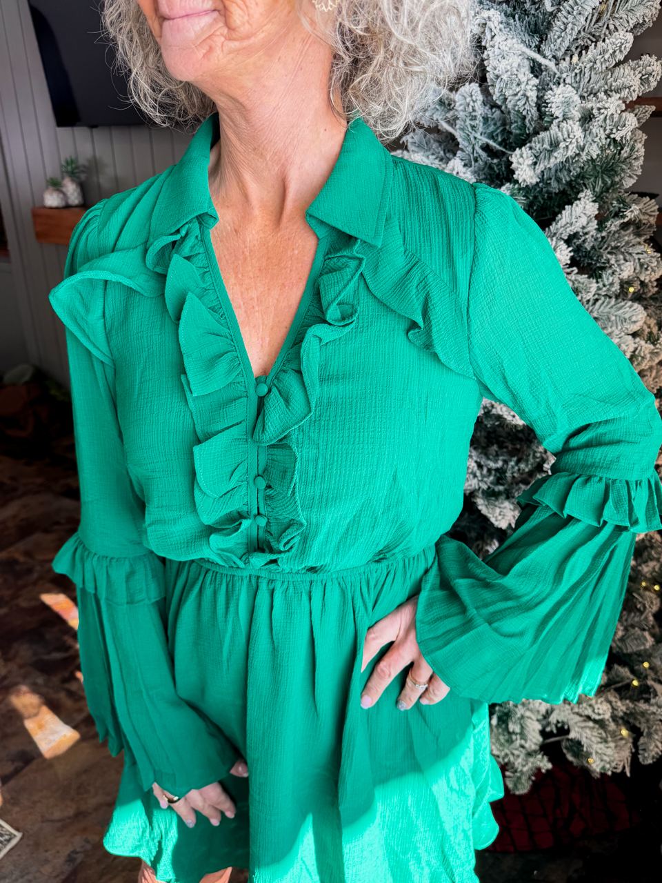 Emerald Ruffle Mini Dress – CJ+Co